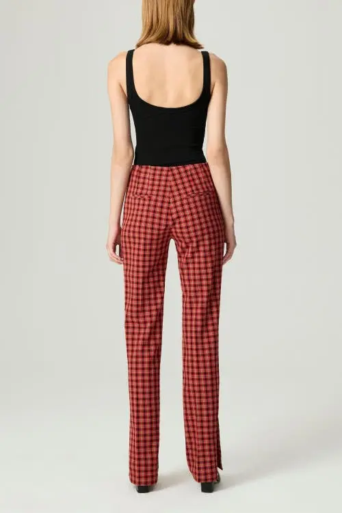 NOCTURNE Plaid Slit-hem Trousers