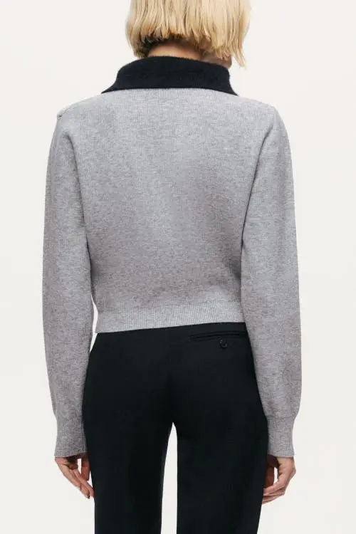 NOCTURNE Contrast Collar Keyhole Knit Sweater