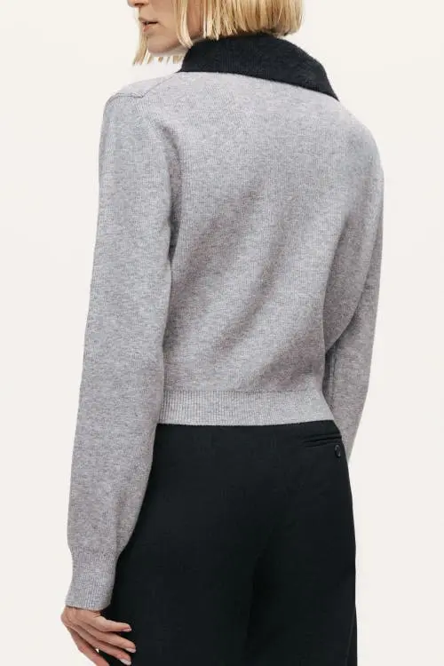 NOCTURNE Contrast Collar Keyhole Knit Sweater