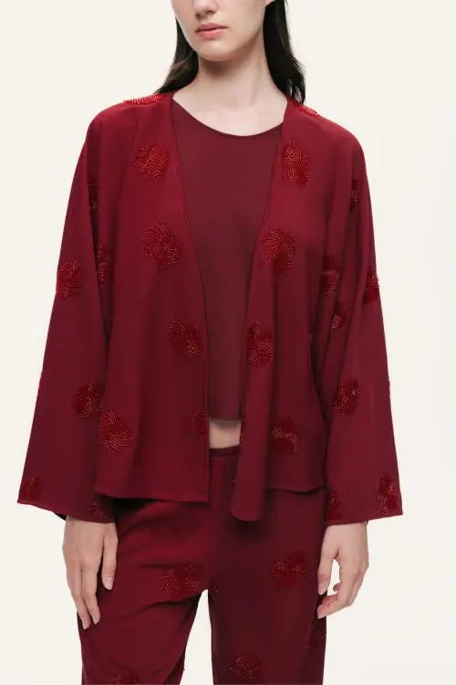 NOCTURNE Beaded Open-front Kimono - Burgundy