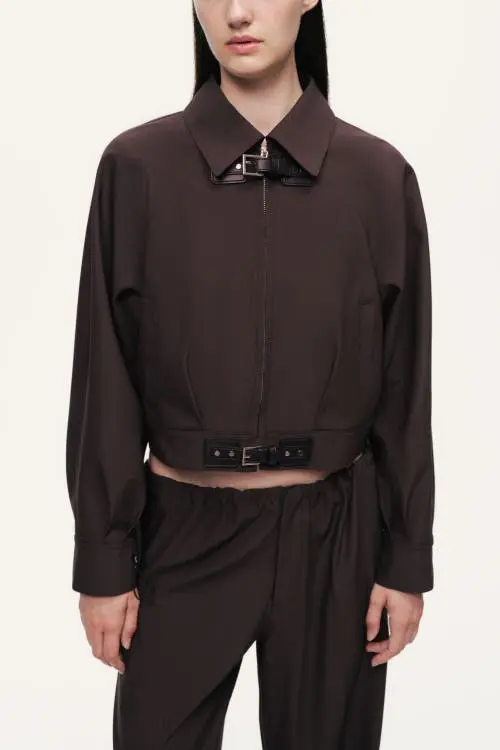 NOCTURNE Buckle-detail Cropped Zip Jacket - Dark Brown
