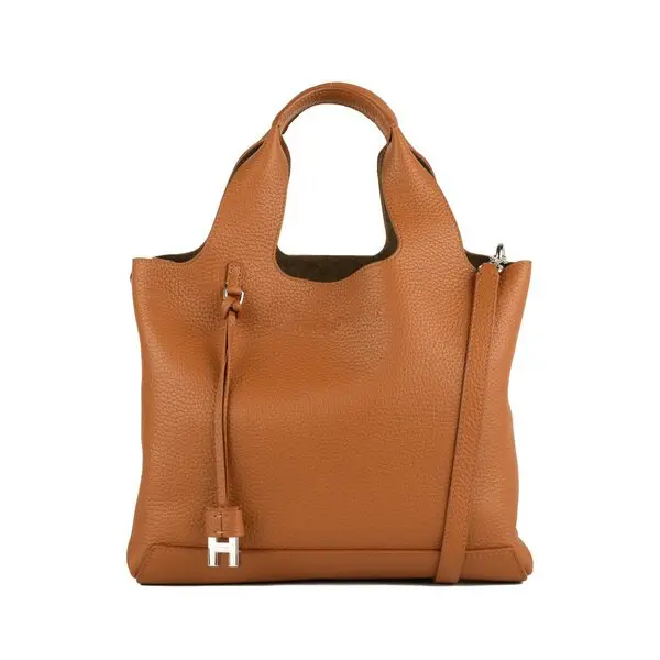 Hogan Grained Leather Shopping Bag With Embossed Logo - Brown