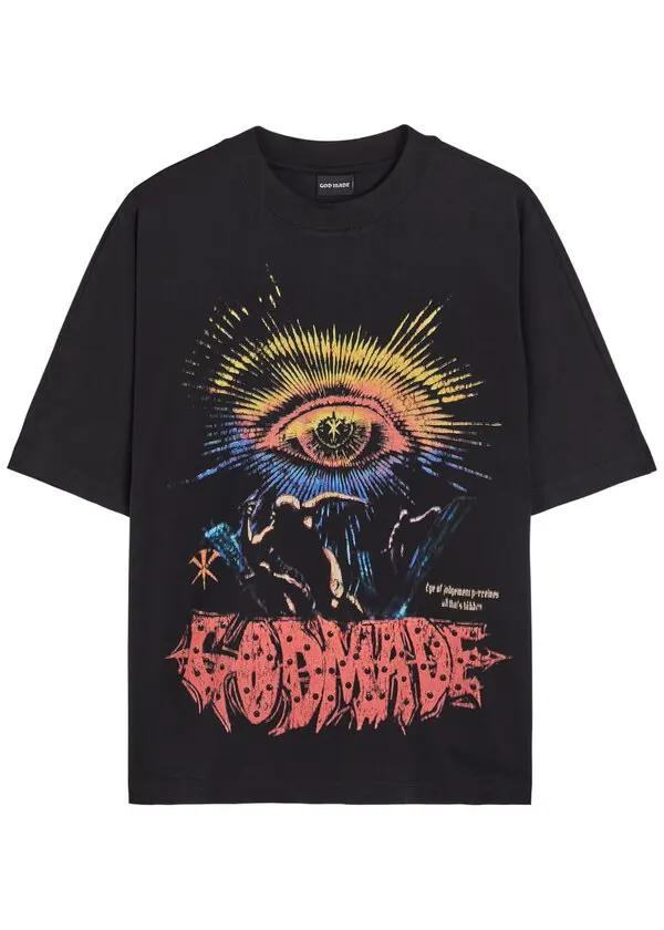 GOD MADE Gods Eye Printed Cotton T-shirt - Black