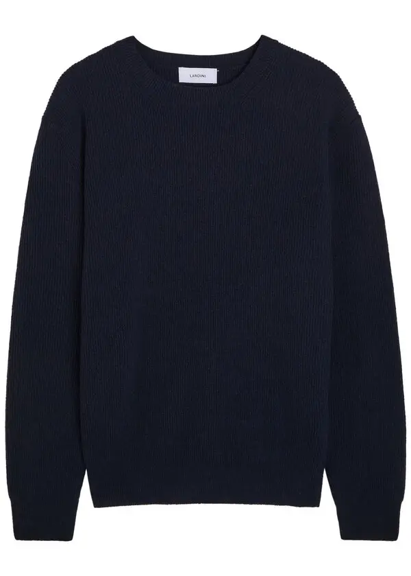 LARDINI Ribbed Wool And Cashmere-blend Jumper - Navy
