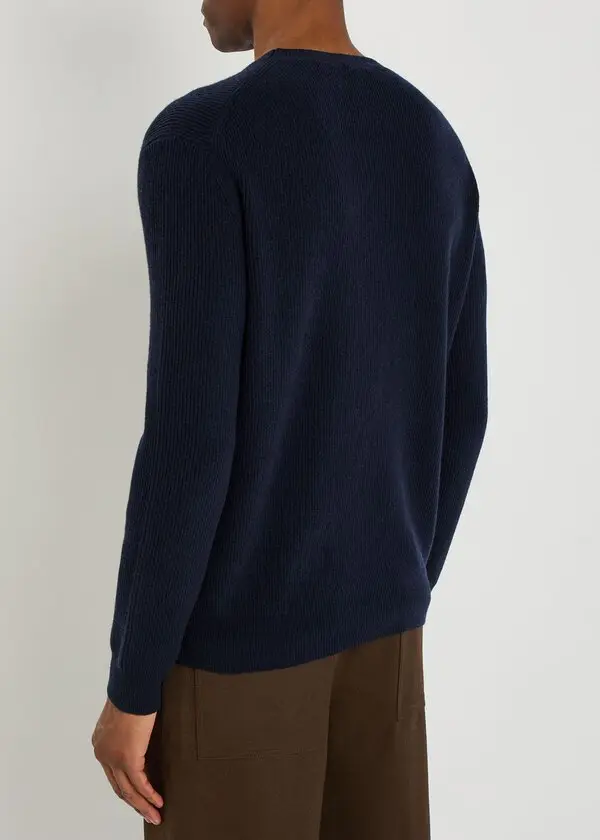 LARDINI Ribbed Wool And Cashmere-blend Jumper - Navy