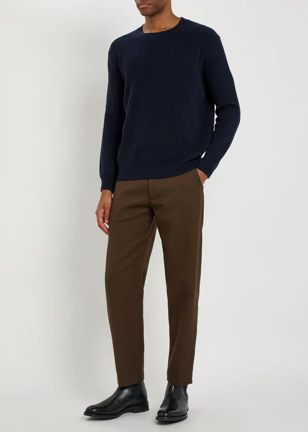 LARDINI Ribbed Wool And Cashmere-blend Jumper - Navy