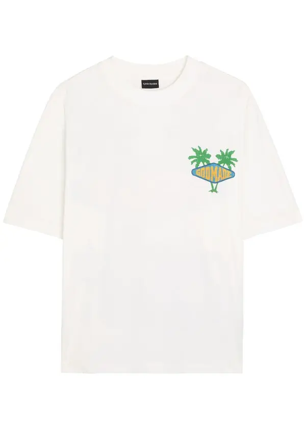 GOD MADE Ocean Side Printed Cotton T-shirt - Off White
