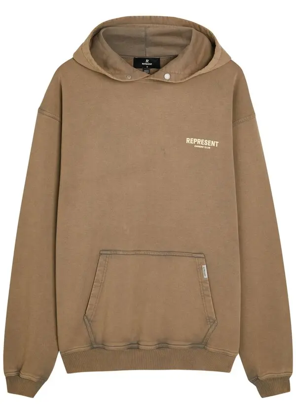 REPRESENT Owners' Club Logo Hooded Cotton Sweatshirt - Taupe