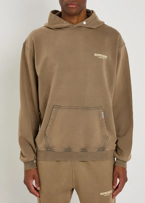REPRESENT Owners' Club Logo Hooded Cotton Sweatshirt - Taupe