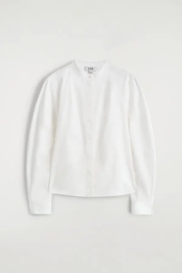 Cos Collarless Cotton Shirt - White