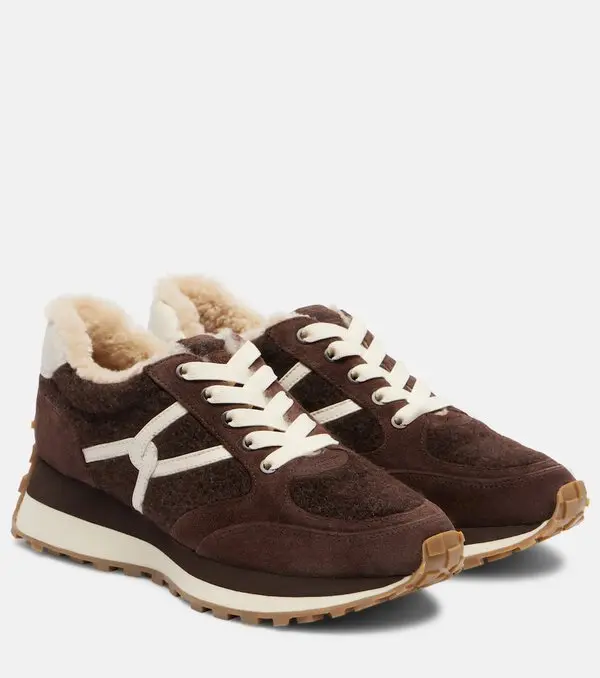 Veronica Beard Valentina Suede-trimmed Leather Sneakers - Brown