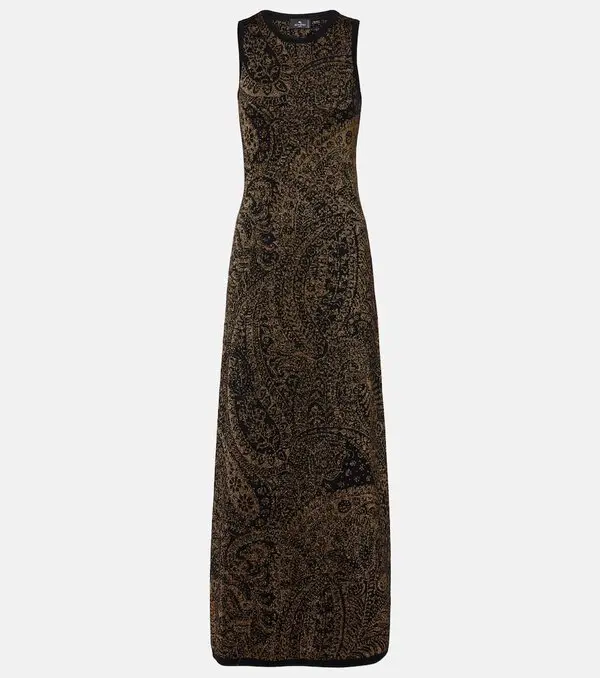 Etro Wool-blend Jacquard Maxi Dress - Black