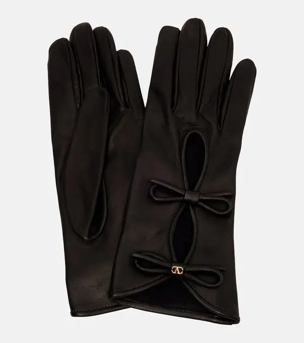 Valentino Garavani Vlogo Cutout Leather Gloves - Black