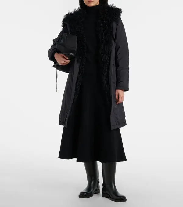 YVES SALOMON Hooded Shearling-trimmed Down Coat