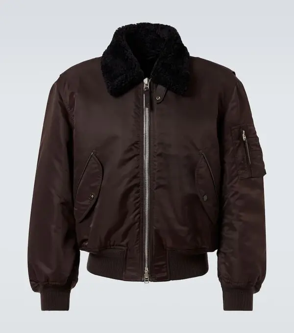 TOM FORD Shearling-trimmed Satin Bomber Jacket