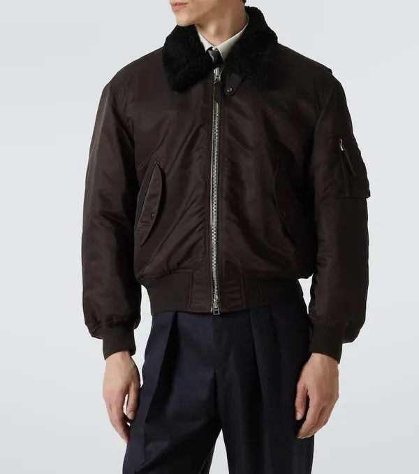 TOM FORD Shearling-trimmed Satin Bomber Jacket
