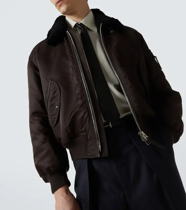 TOM FORD Shearling-trimmed Satin Bomber Jacket