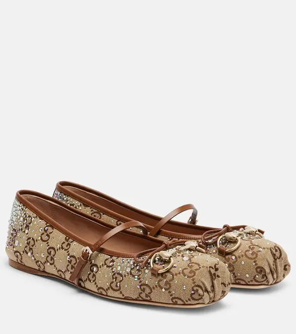 Gucci Horsebit-embellished Canvas Ballet Flats