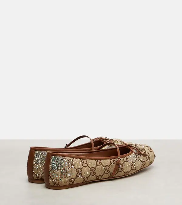 Gucci Horsebit-embellished Canvas Ballet Flats
