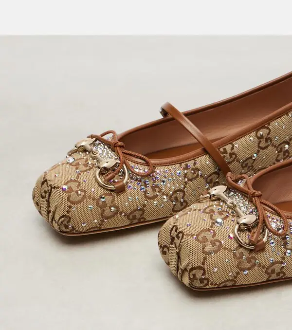 Gucci Horsebit-embellished Canvas Ballet Flats