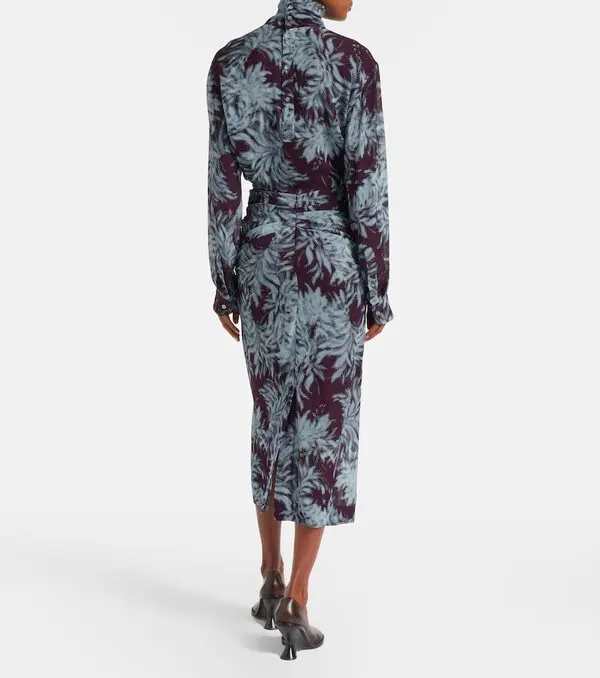 Dries Van Noten Printed Ruched Midi Skirt - Multicoloured