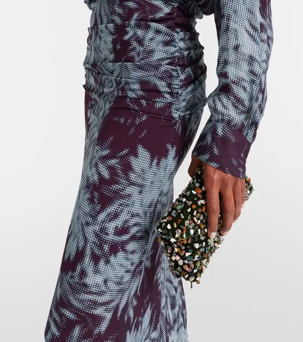 Dries Van Noten Printed Ruched Midi Skirt - Multicoloured
