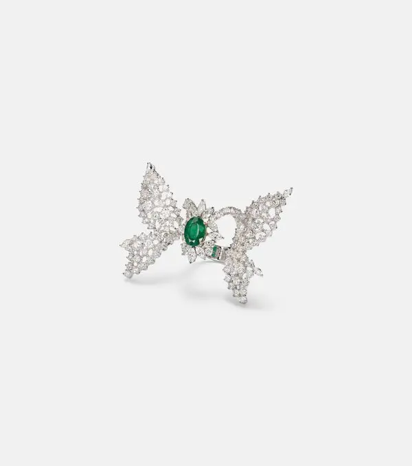 Yeprem Reign Supreme Ring With Emerald And Diamonds - Silver