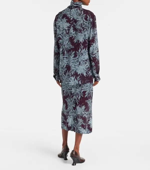 Dries Van Noten Printed Sheer Chiffon Turtleneck Top