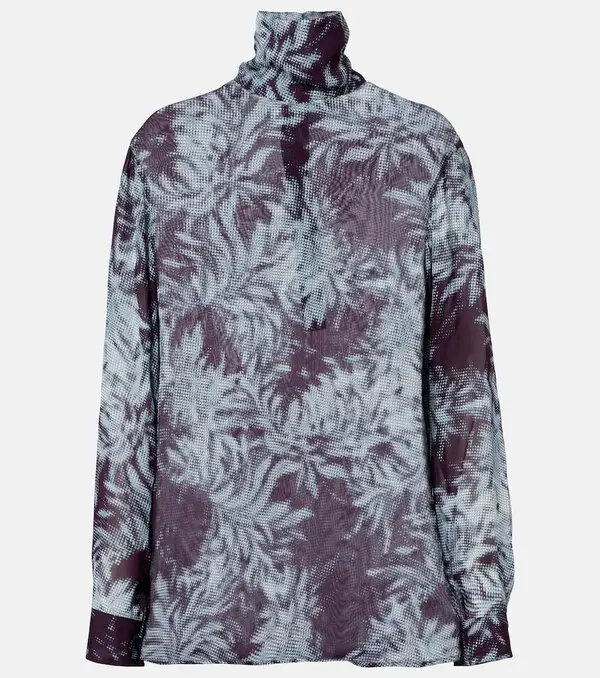 Dries Van Noten Printed Sheer Chiffon Turtleneck Top - Multicoloured