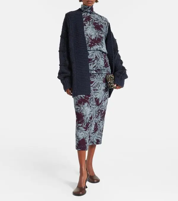 Dries Van Noten Printed Sheer Chiffon Turtleneck Top