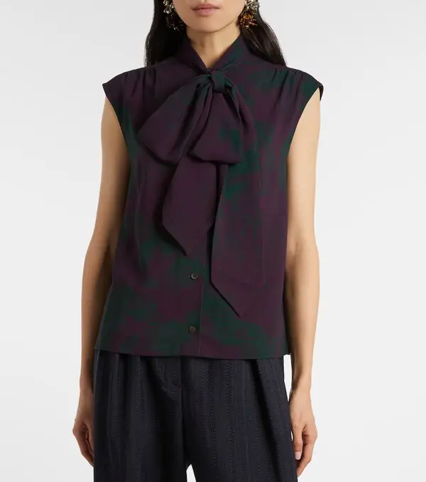 Dries Van Noten Printed Tie-neck Top