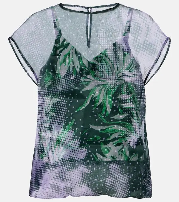 Dries Van Noten Printed Silk Organza Top