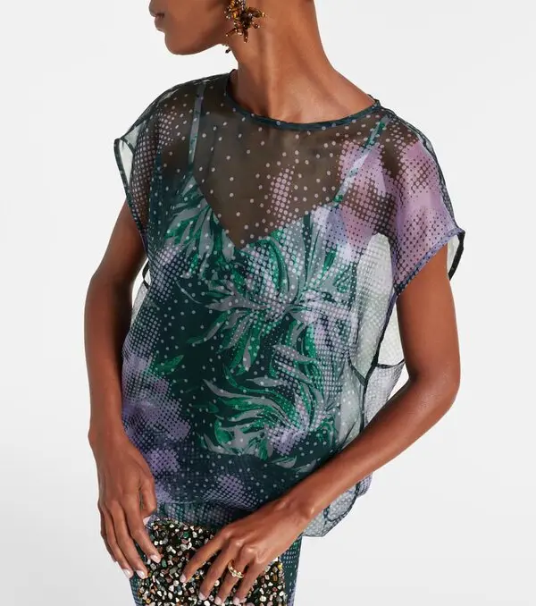 Dries Van Noten Printed Silk Organza Top