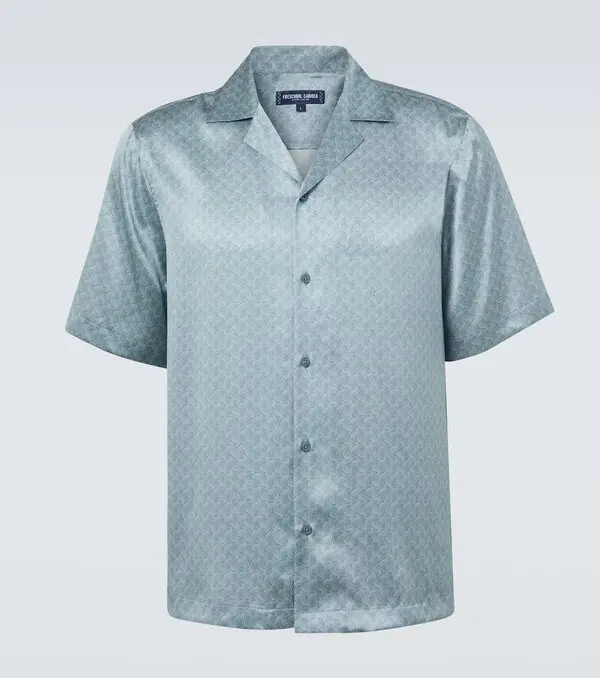 Frescobol Carioca Roberto Printed Silk Bowling Shirt - Blue