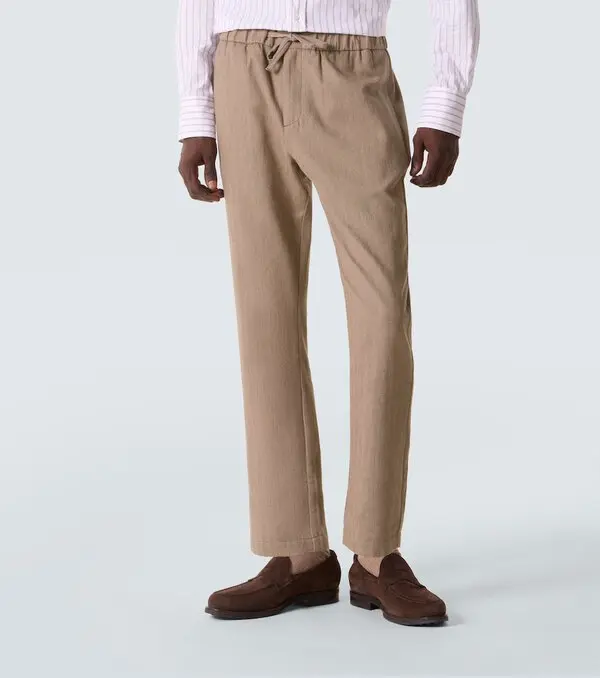 Frescobol Carioca Oscar Herringbone Cotton-blend Straight Pants - Brown