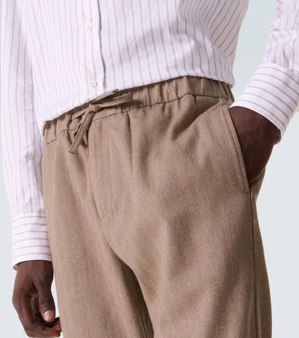 Frescobol Carioca Oscar Herringbone Cotton-blend Straight Pants - Brown