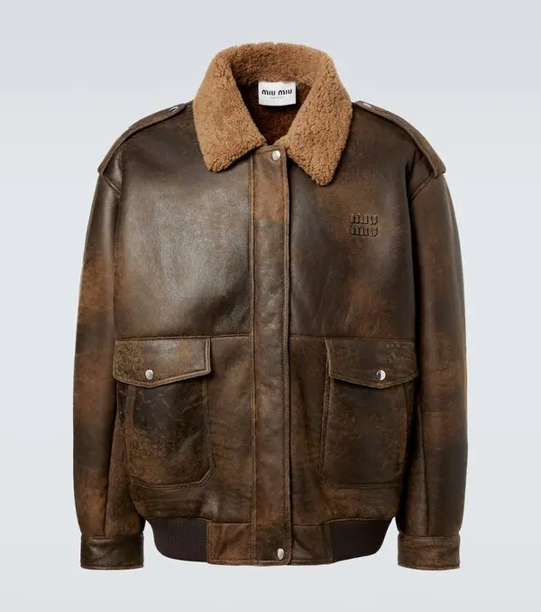Miu Miu Shearling-trimmed Leather Blouson Jacket