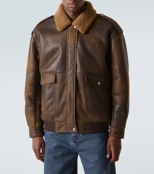 Miu Miu Shearling-trimmed Leather Blouson Jacket