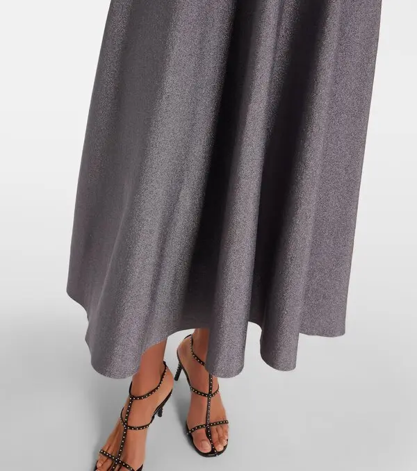 Khaite Melina Halterneck Lamé Midi Dress In Gunmetal - Silver