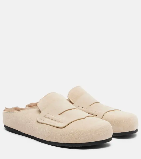 Jacquemus Shearling-lined Suede Mules - Beige