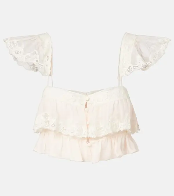 Chloé Lace-trimmed Silk Muslin Bra Top - Pink