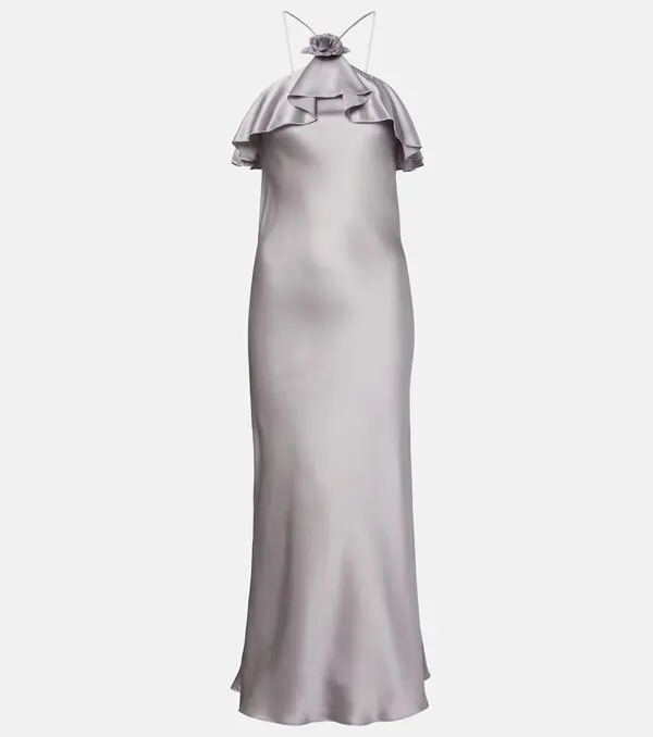 RODARTE Floral-appliqué Silk Charmeuse Slip Dress - Grey