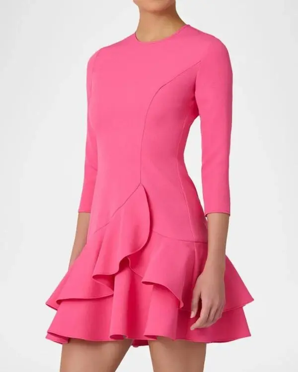 Shoshanna Nessa Ruffle-hem Stretch Crepe Mini Dress - Rose