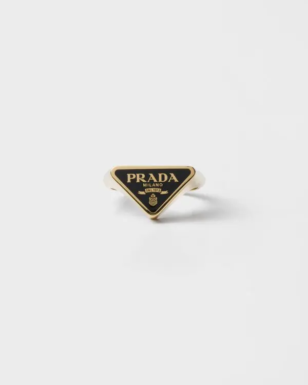 Prada Enameled Metal Ring - Gold/black