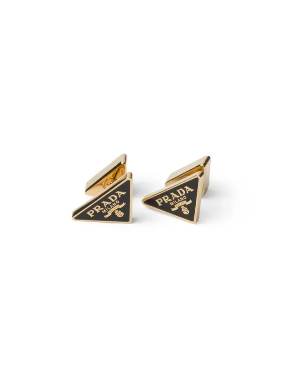 Prada Enameled Metal Triangle Earrings - Gold/silver