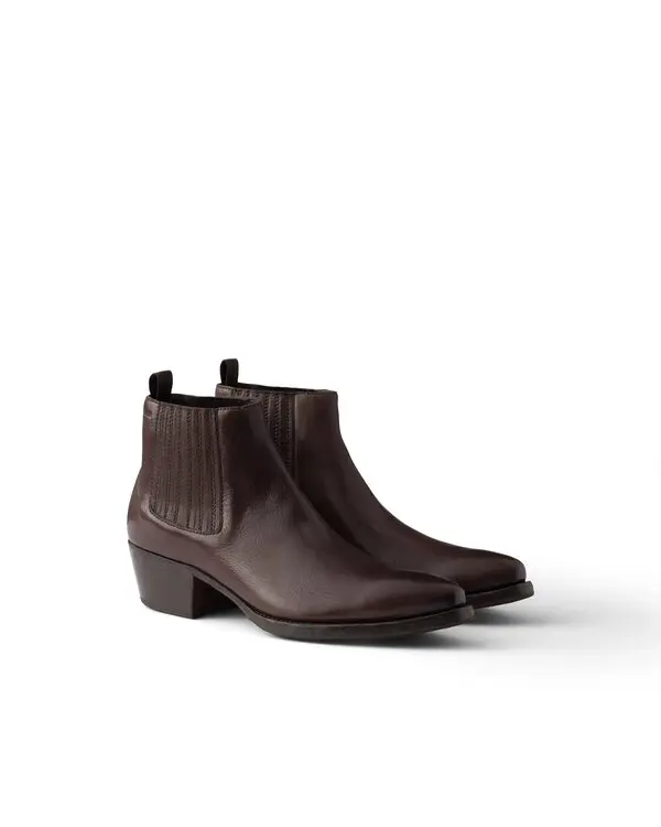 Prada Leather Chelsea Boots - Brown