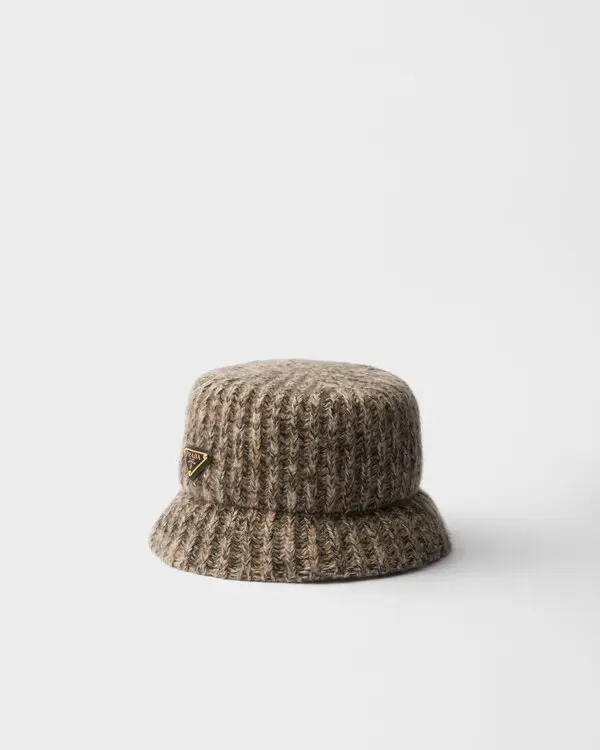 Prada Mélange Knit Bucket Hat - Camel/black