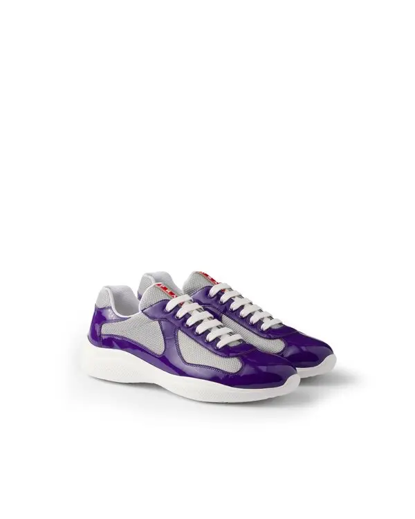 Prada Patent Leather And Technical Fabric Sneakers - Purple