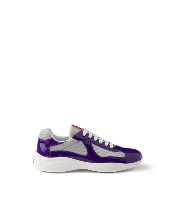 Prada Patent Leather And Technical Fabric Sneakers - Purple