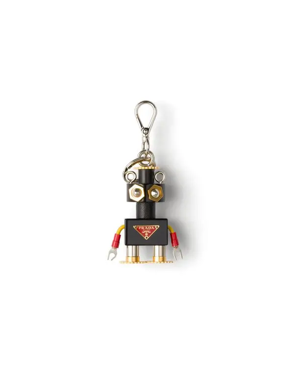 Prada Robot Plexiglas And Saffiano Leather Keychain Charm - Black